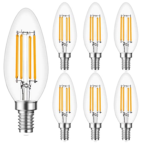 E12 Candelabra LED Bulbs 6W(60 Watt Equivalent) Stepless Dimming, Chandelier Light Bulbs 2700K Warm White 600LM, B11 Candle Base Bulb for Ceiling Fan, Wall Sconce, Table Lamps, 6 Pack