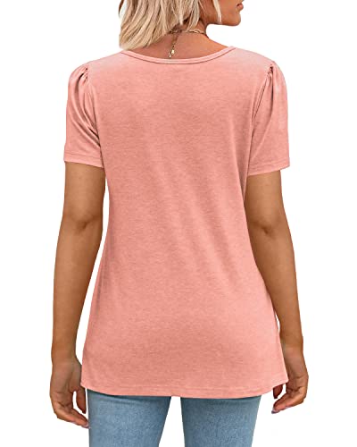 Summer Tops for Women Short Sleeve Shirts V Neck Loose Casual Tunic Plain Tees