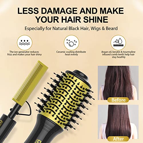 Compact Hair Dryer Brush, Lightweight & Portable One-Step Volumizer and Styler, Ceramic Coating 3-in-1 Hair Styling Tool 3 Temperature Settings 125V Blowout Brush