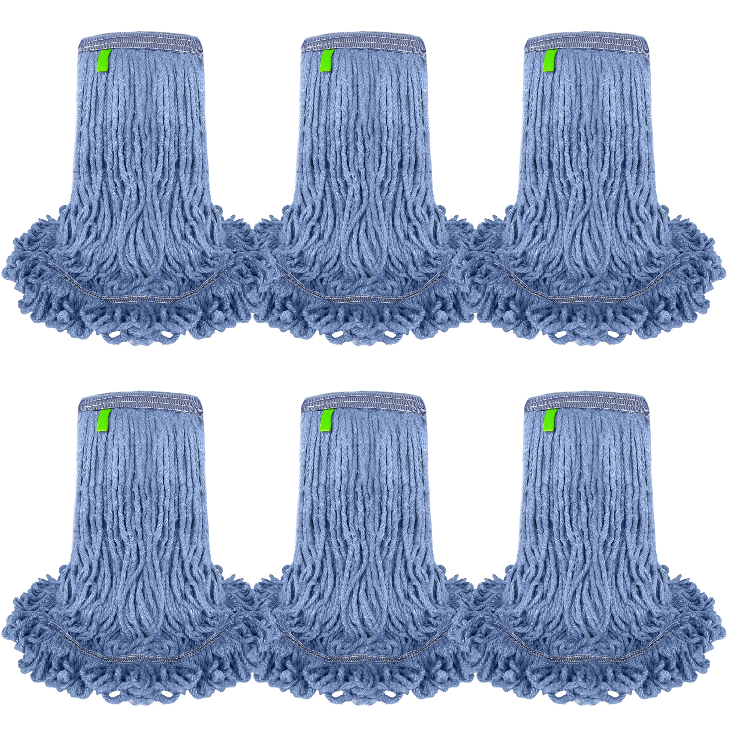 KLEEN HANDLER Blended Loop End Heavy Duty Mop Head Replacement, Wet Mop Refills for Commercial and Household Floor Cleaning, Blue, 20 Oz (6-Pack)