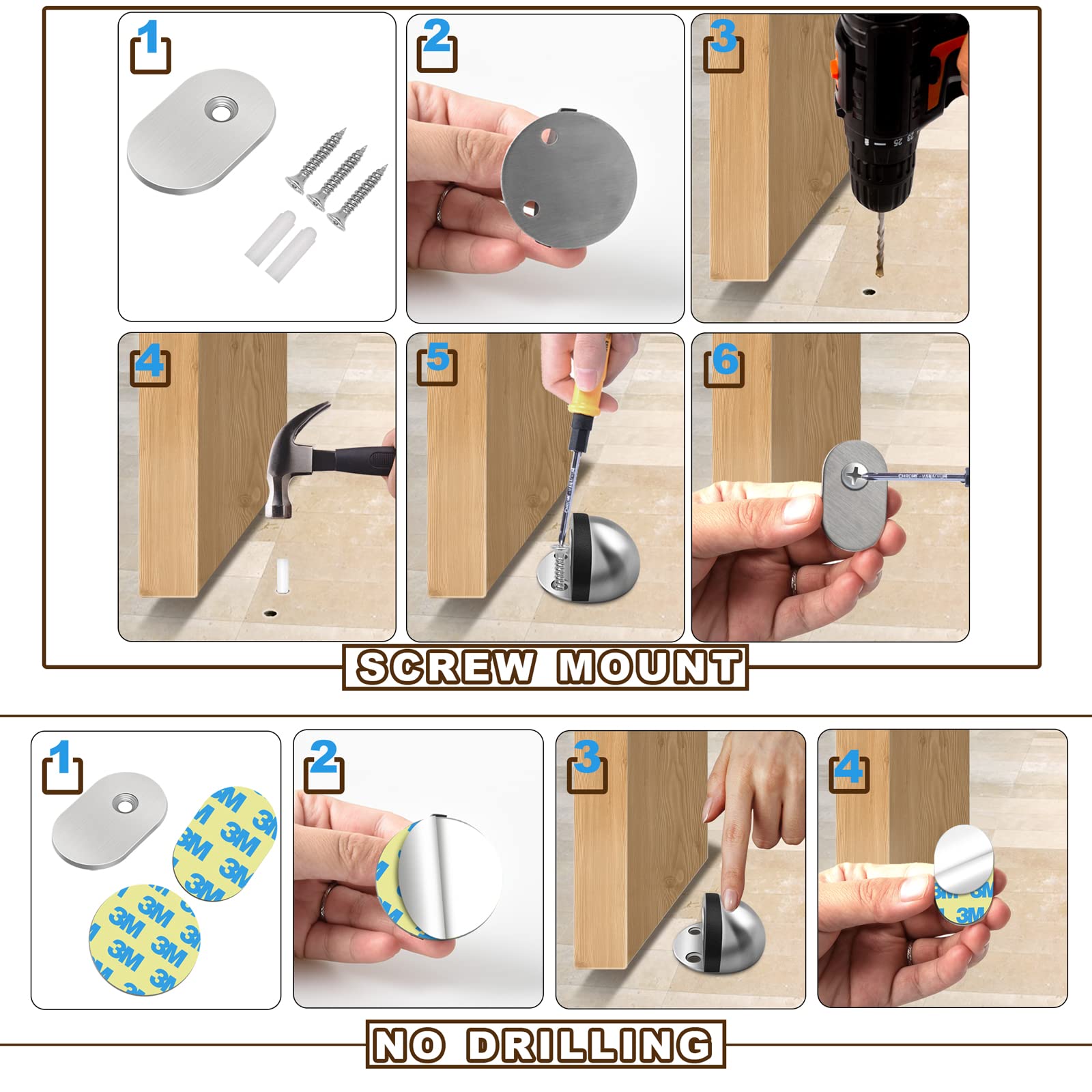 Door Stops 2 Pack, Magnetic Door Stop, Brushed Satin, Black Flush Modern Floor Mount Magnetic Door Catch Door Holder