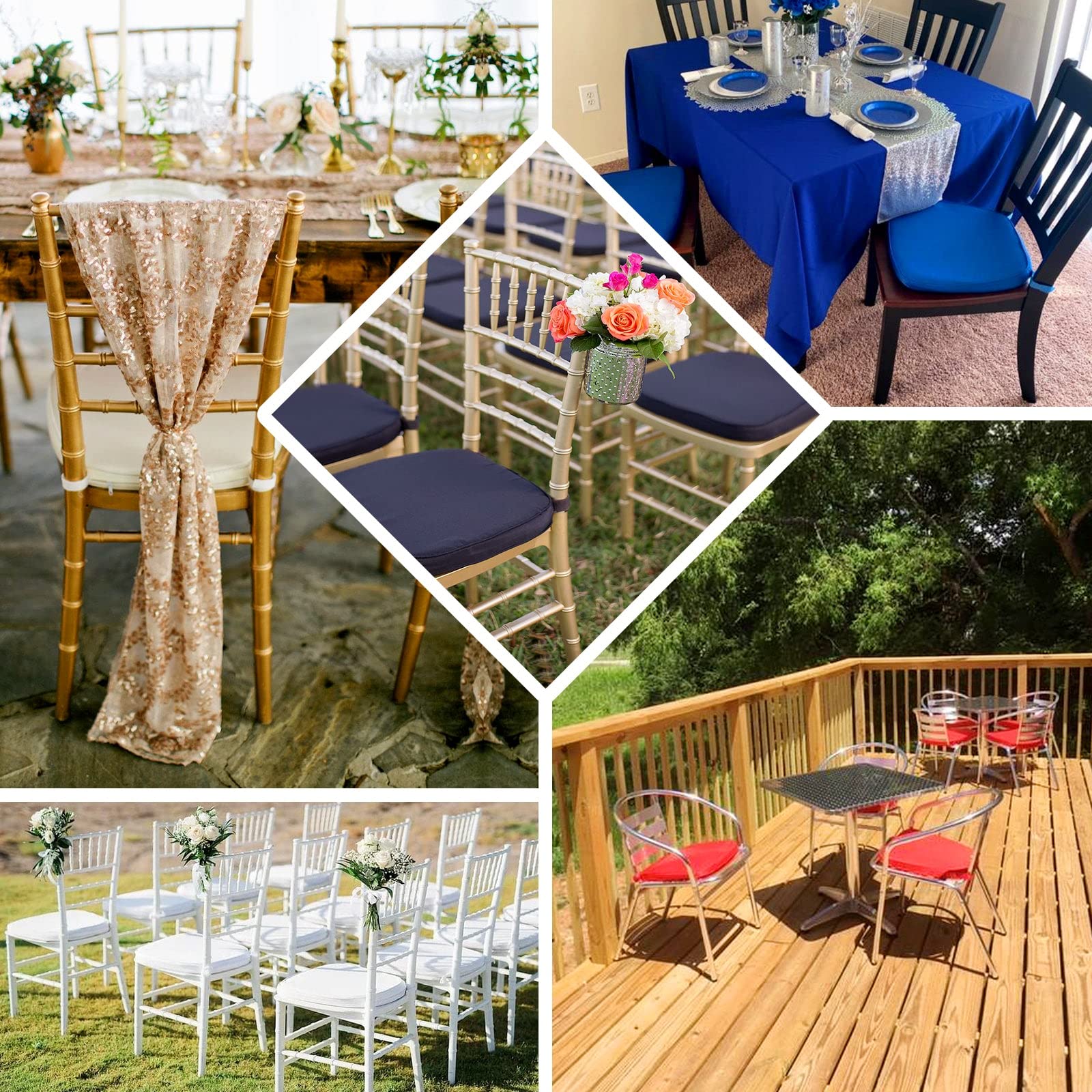 Efavormart 2" Thick Blush/Rose Gold Chiavari Chair Pad, Memory Foam Seat Cushion with Ties and Removable Cover