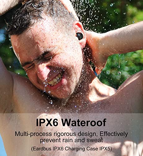 Solar Powered Wireless Earbuds, Bluetooth Headphones with Charging Box and Solar Panels, Built-in Microphone Earphones Sport Waterproof Touch Control in Ear for iPhone, iPad, Android (Black)