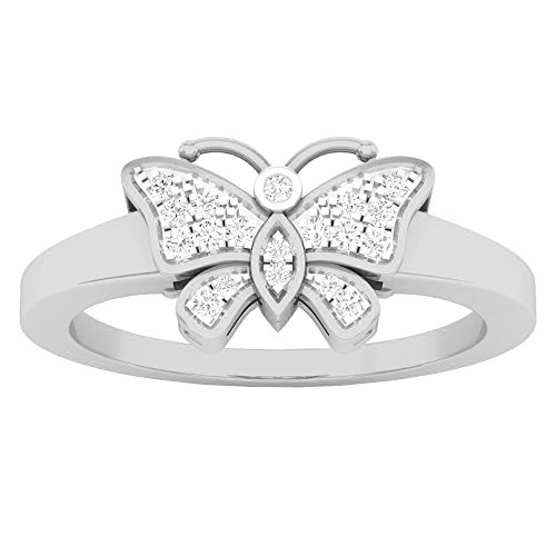 Dazzlingrock Collection 0.10 Carat (ctw) 10K Round White Diamond Right Hand Butterfly Ring 1/10 CT, White Gold, Size 6