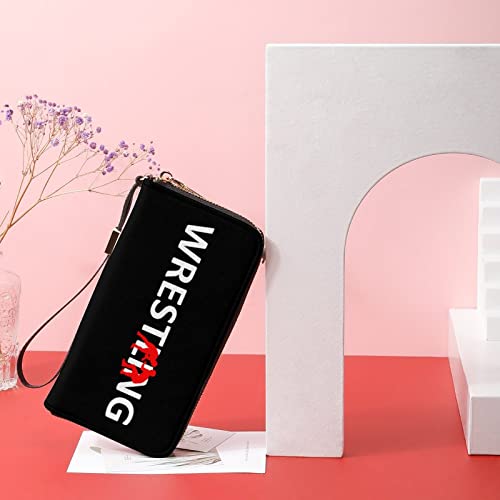 FunnyStar Wrestling Women's Long RFID Hand Wallet Wristlet Clutch Purse PU Leather Handbag with Wrist Strap
