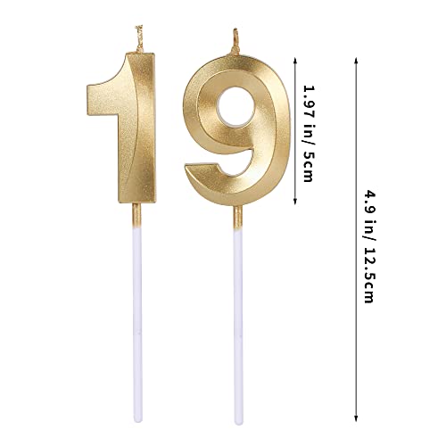 Gold 19th & 91st Birthday Candles for Cakes, Number 19 91 Candle Cake Topper for Party Anniversary Wedding Celebration Decoration
