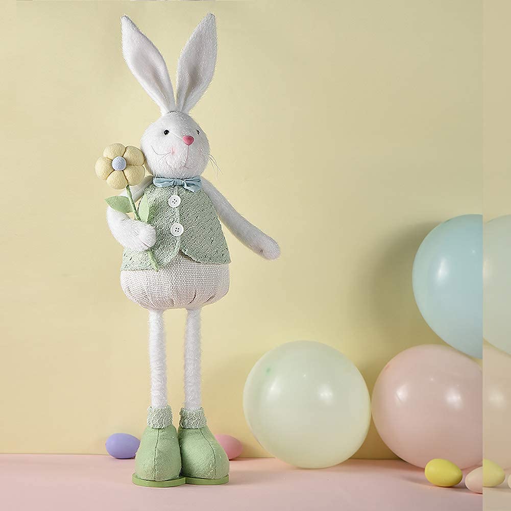 WORLDECO Easter Plush Bunny Gnome 2024 Ornaments, Swedish Garden Plush Doll Gift Spring Long Stretchable Leg, Holiday Room Decor 32 inch