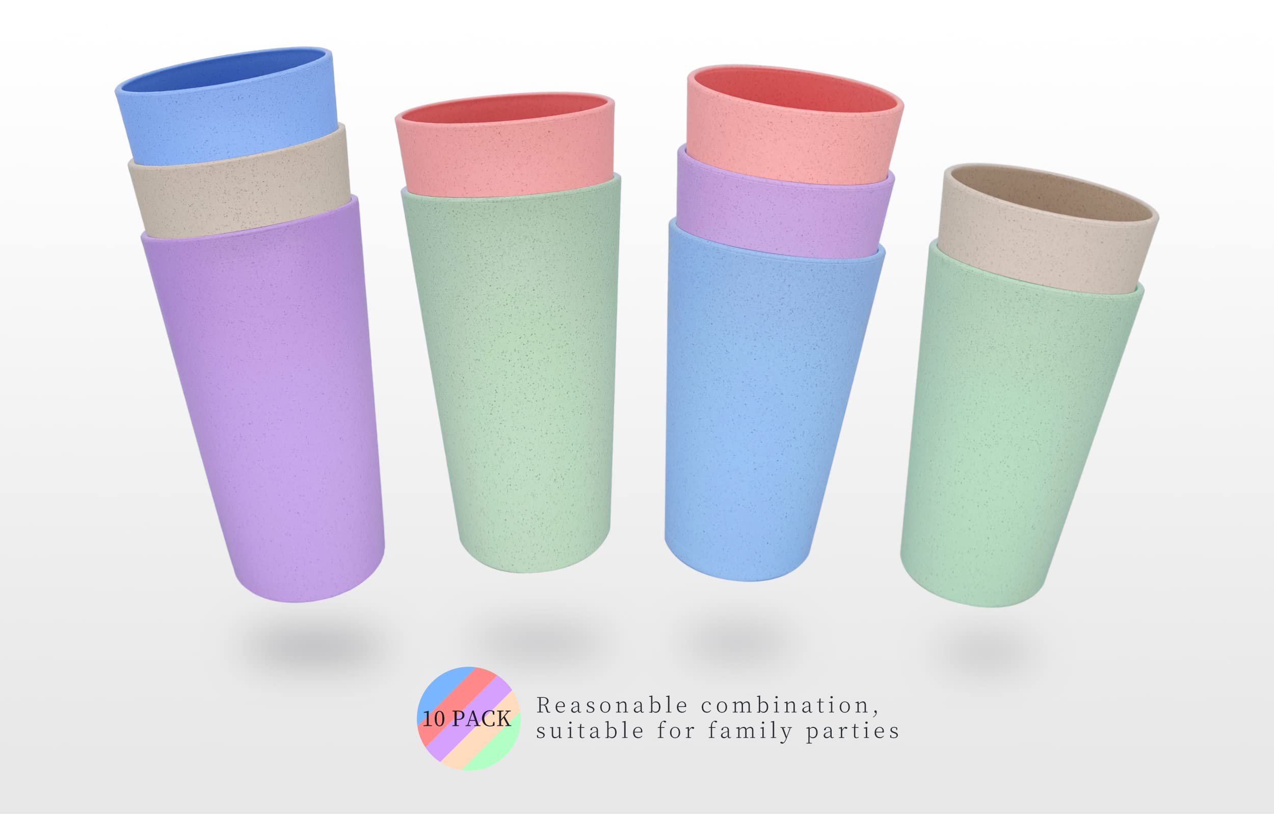 DLF.DONGLINFENG Wheat Straw Unbreakable Cup (17 Ounces) And (20 Ounces)-Reusable Drinking Cup Plastic Cup 10 Piece Set-Colorful-Dishwasher Safe-Bpa Free…