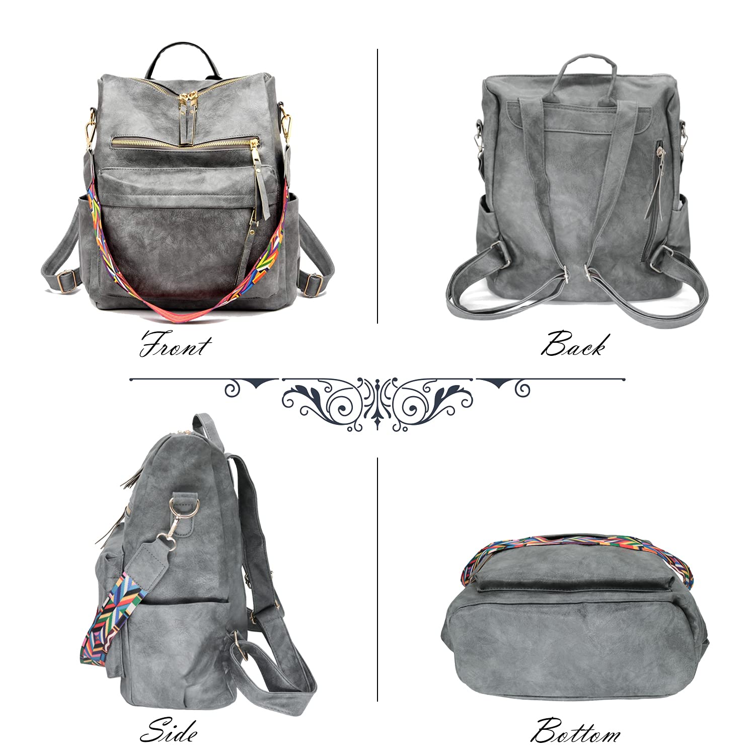 EHLJVZ Women Backpack Leather Purse Shoulder Bags Ladies Large Handbag