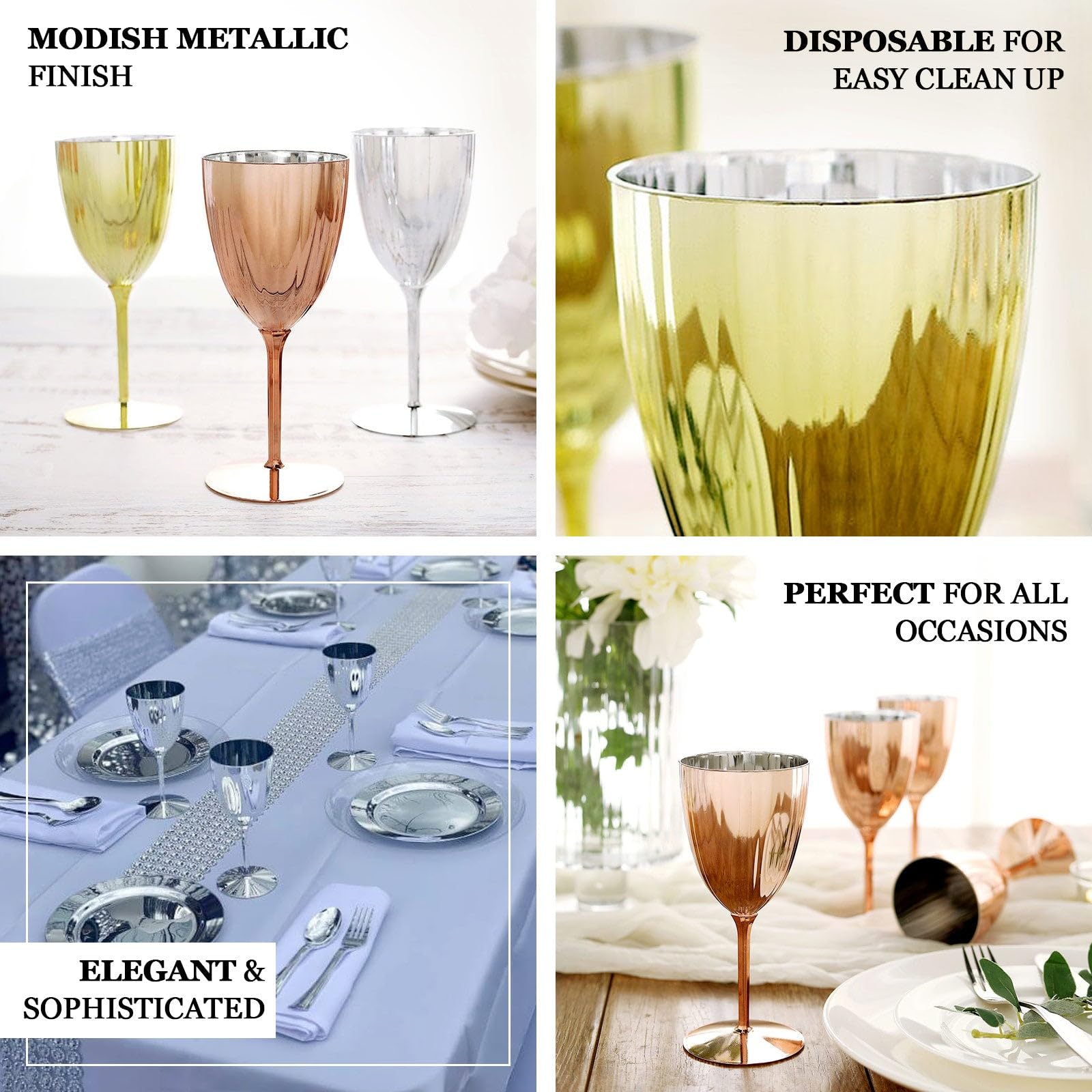 Efavormart Set of 6-8Oz - Gold Metallic Premium Disposable Wine Glasses, Stemmed Wine Goblets for Wedding, Outdoor Receptions, Banquets, Holiday Dining