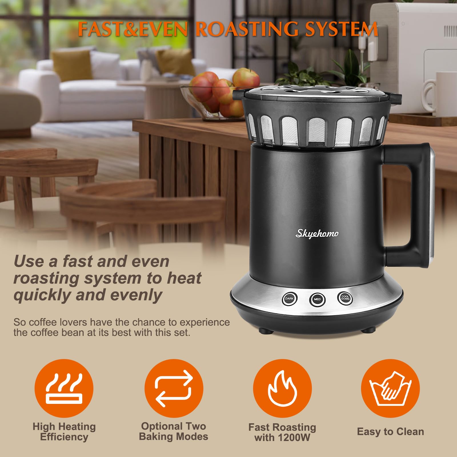 HOMOKUS Coffee Roaster,Coffee Roaster Machine for Home Use,Two Baking Modes Optional(Med and Dark),One-Touch Control Coffee Bean Baker Roaster with Cooling Mode