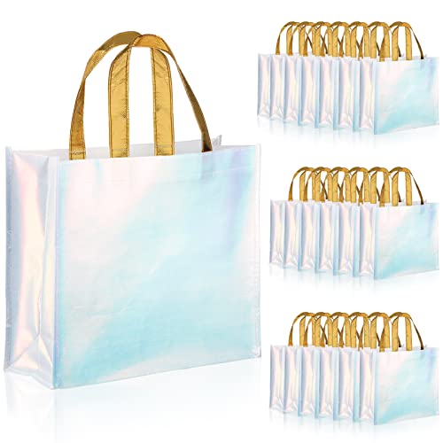 Lyellfe 20 Pieces Glossy Reusable Grocery Bag, Non Woven Blue Gift Bag with Handles, Fashionable Bridesmaid Tote Bag, Durable Shopping Bag for Wedding, Bachelorette Birthday Party