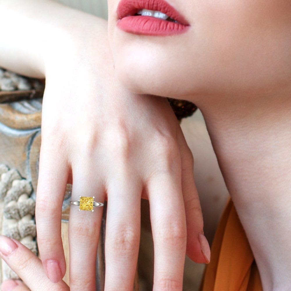 Clara Pucci 2.4ct Princess Cut Solitaire Natural Yellow Citrine Wedding Bridal Designer art deco Anniversary Ring Real 14k White Gold
