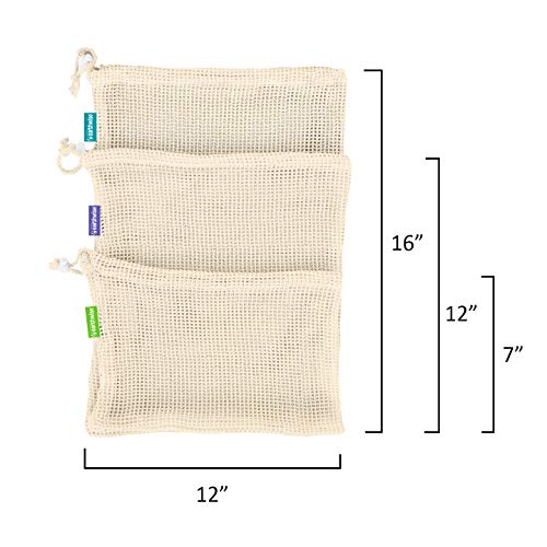 Earthwise Reusable Cotton Produce Bags Premium Set of 12 Grocery Bags Durable, Eco Friendly Material for Fruit and Vegetable Transport and Storage