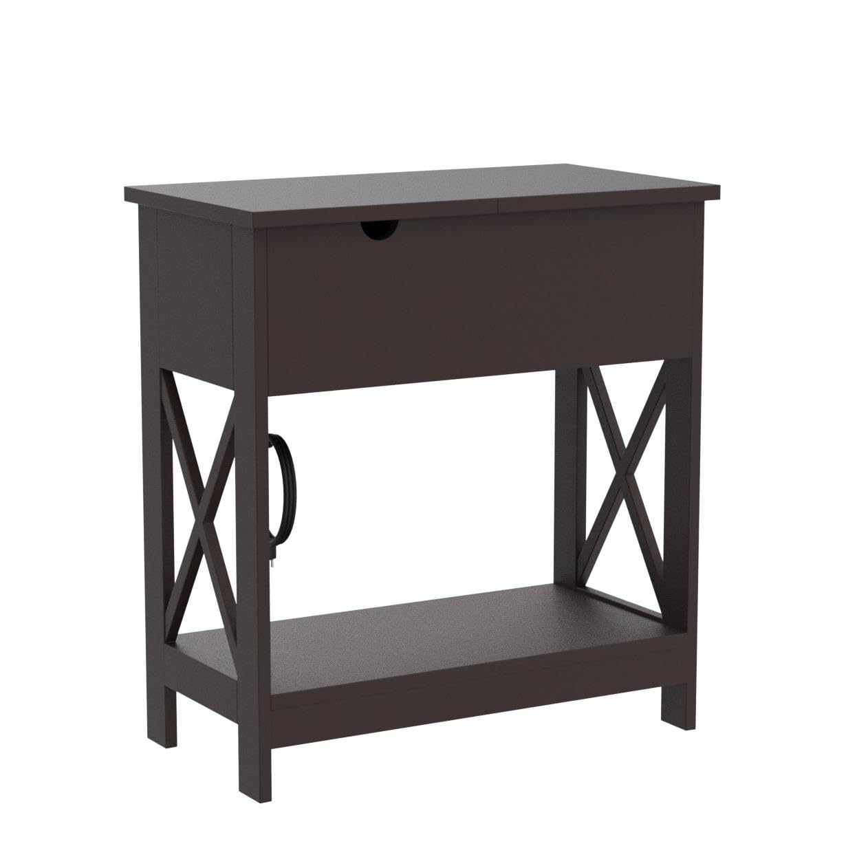 ChooChoo End Table with Charging Station, Narrow Flip Top Side Table with USB Ports & Power Outlets for Small Spaces, Bedside Table with Storage, Nightstand Sofa Table Living room, Bedroom Espresso