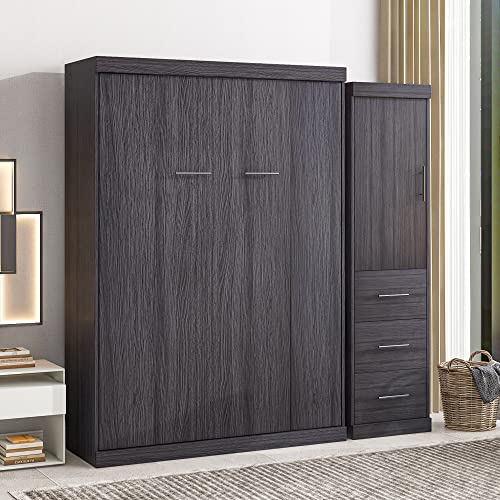 NCKMYB Full Size Murphy Bed Storage Cabinet, Wood Murphy Bed with Wardrobe and Drawers, can be Folded into a Cabinet, Suitable for Small Room Living Room/Bedroom