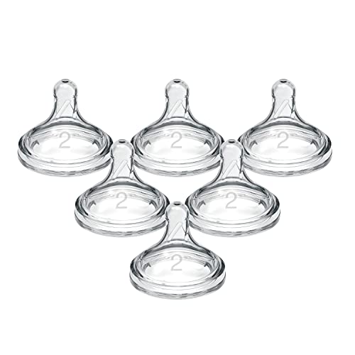 Dr. Brown's Natural Flow Level 2 Wide-Neck Baby Bottle Silicone Nipple, Medium Flow, 3m+, 100% Silicone Bottle Nipple, count 6 (Pack of 1)