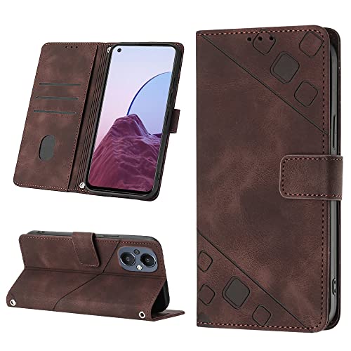 Compatible with OnePlus Nord N20 Wallet Case with Credit Card Slots Kickstand and a Wrist Strap Brown Leather Protective Cover with Embossed Design for 5G 6.43 inch