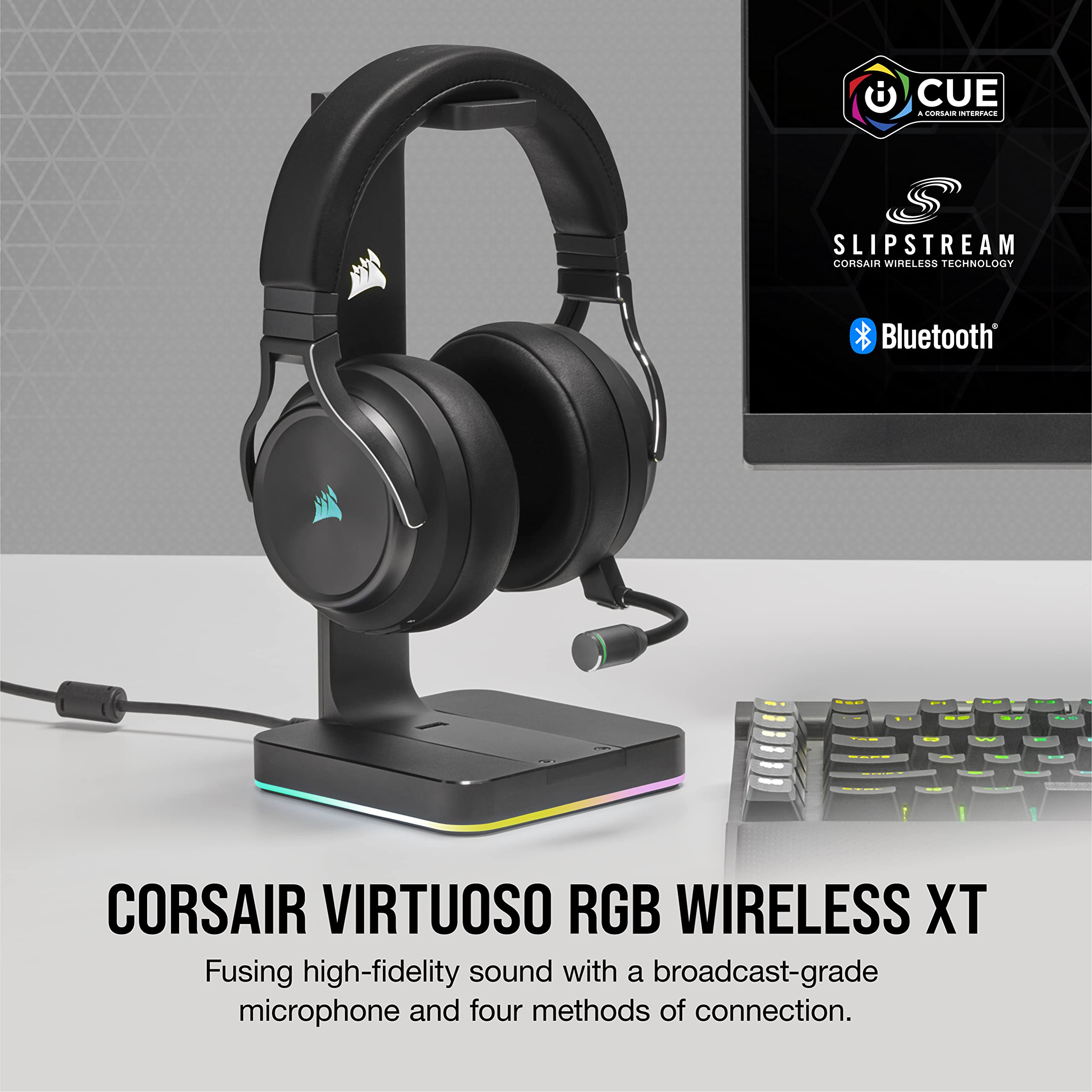 Corsair Virtuoso RGB Wireless XT High-Fidelity Gaming Headset with Bluetooth and Spatial Audio - Works with Mac, PC, PS5, PS4, Xbox Series X/S - Slate & MM700 RGB Extended Cloth Gaming Mouse Pad
