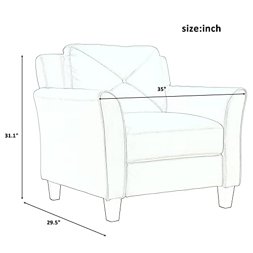 P PURLOVE 3 Pieces Polyester Blend Button Tufted Sofa Set, Living Room Furniture Set, 1 Armchair, 1 Loveseat, 1 Sofa (Gray)