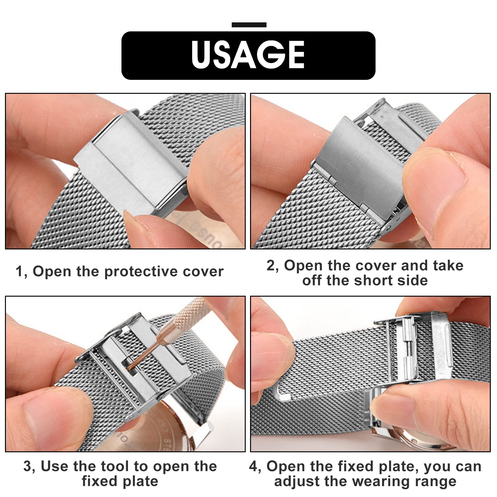cobee Milanese Mesh Watch Bands, Quick Release Replacement Watch Straps Adjustable Stainless Steel Watchbands for Men Women Universal Metal Mesh Straps Compatible with 18mm Lug Width(Silver, 18mm)