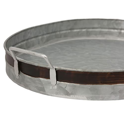 SOFE Oval Galvanized Metal Tray, Farmhouse Round Tray with Handles, Large Serving Tray Decorative and Rustic Candle Holder Tray, Coffee Table Tray Centerpieces for Dining Room、Living、Kitchen