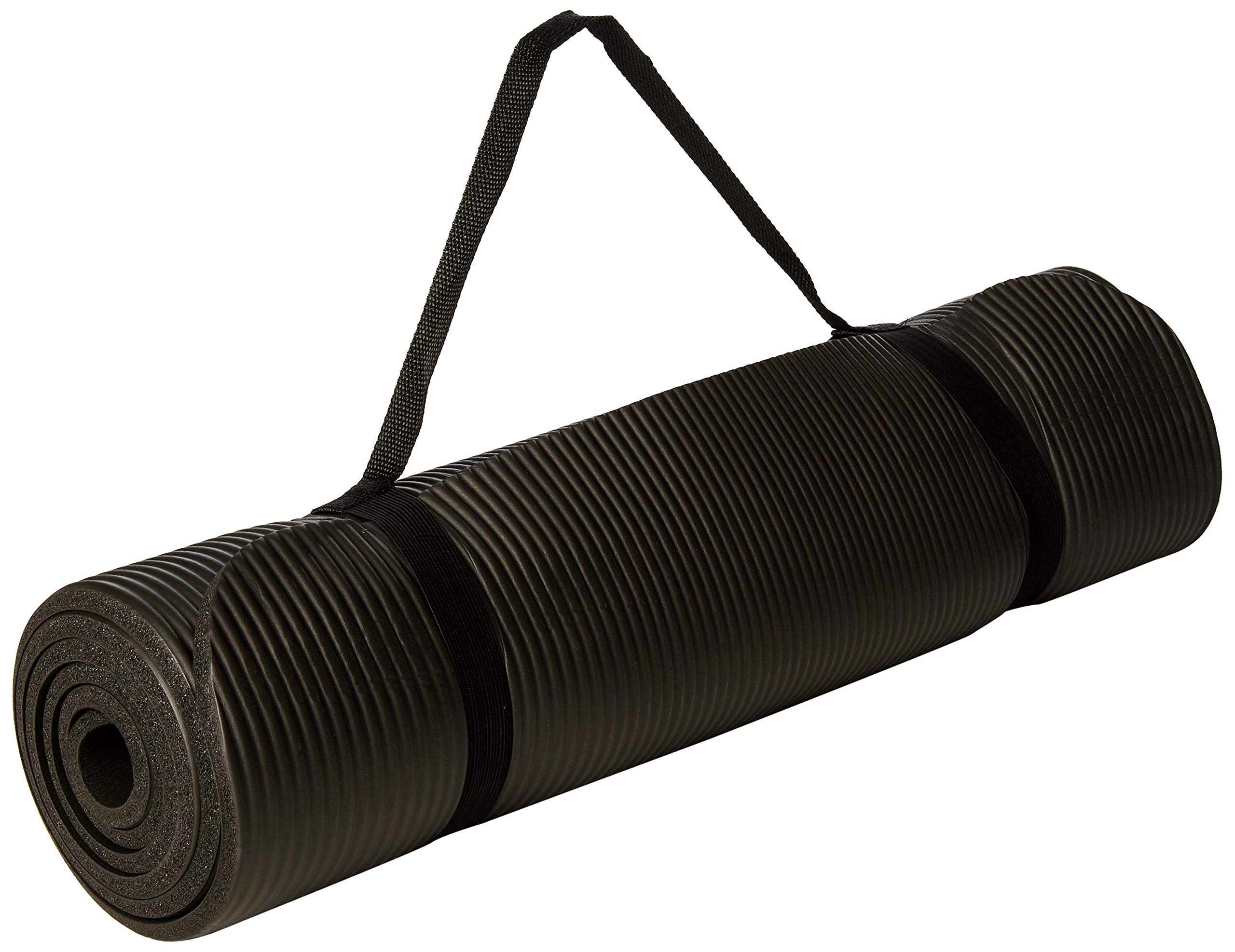Crown Sporting Goods 3/8-inch (8mm) Professional Yoga Mat with No-Slip Ridges and Travel Shoulder Sling (Black)
