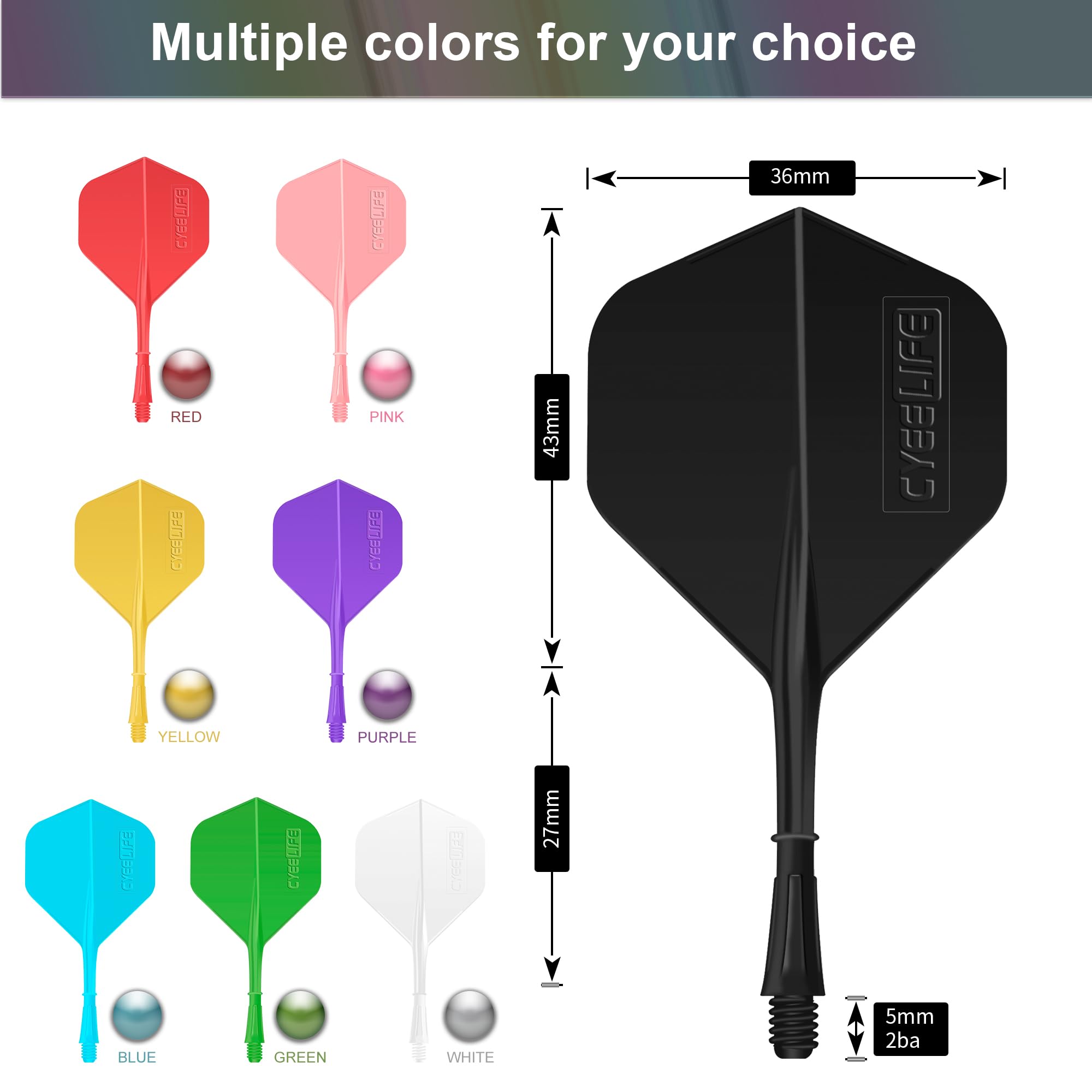 CyeeLife 6pcs Moulded Dart Flights and Shafts 2BA,one Piece Integrated Accessory CF01 Black