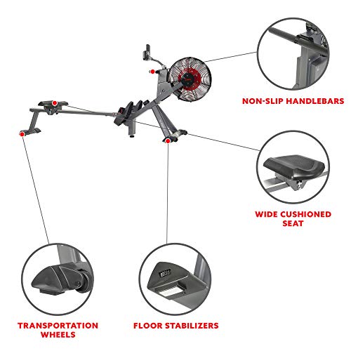 Sunny Health & Fitness Air Plus Magnetic Resistance Rowing Machine β SF-RW5940, gray