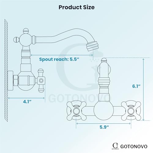 gotonovo 6 Inch Center Oil Rubbed Bronze Wall Mount Kichen Sink Faucet 2 Double Knobs Handle Vintage Kitchen Bathroom Mixer Tap