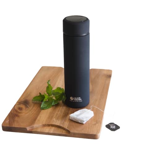 Smart Travel Mug with LCD Touch Screen (Space Black) Smart Water Bottle with LED Temperature Display - Tea Infuser - Travel Coffee Mug-17oz Insulated Water Bottle - Flask for hot and cold drinks