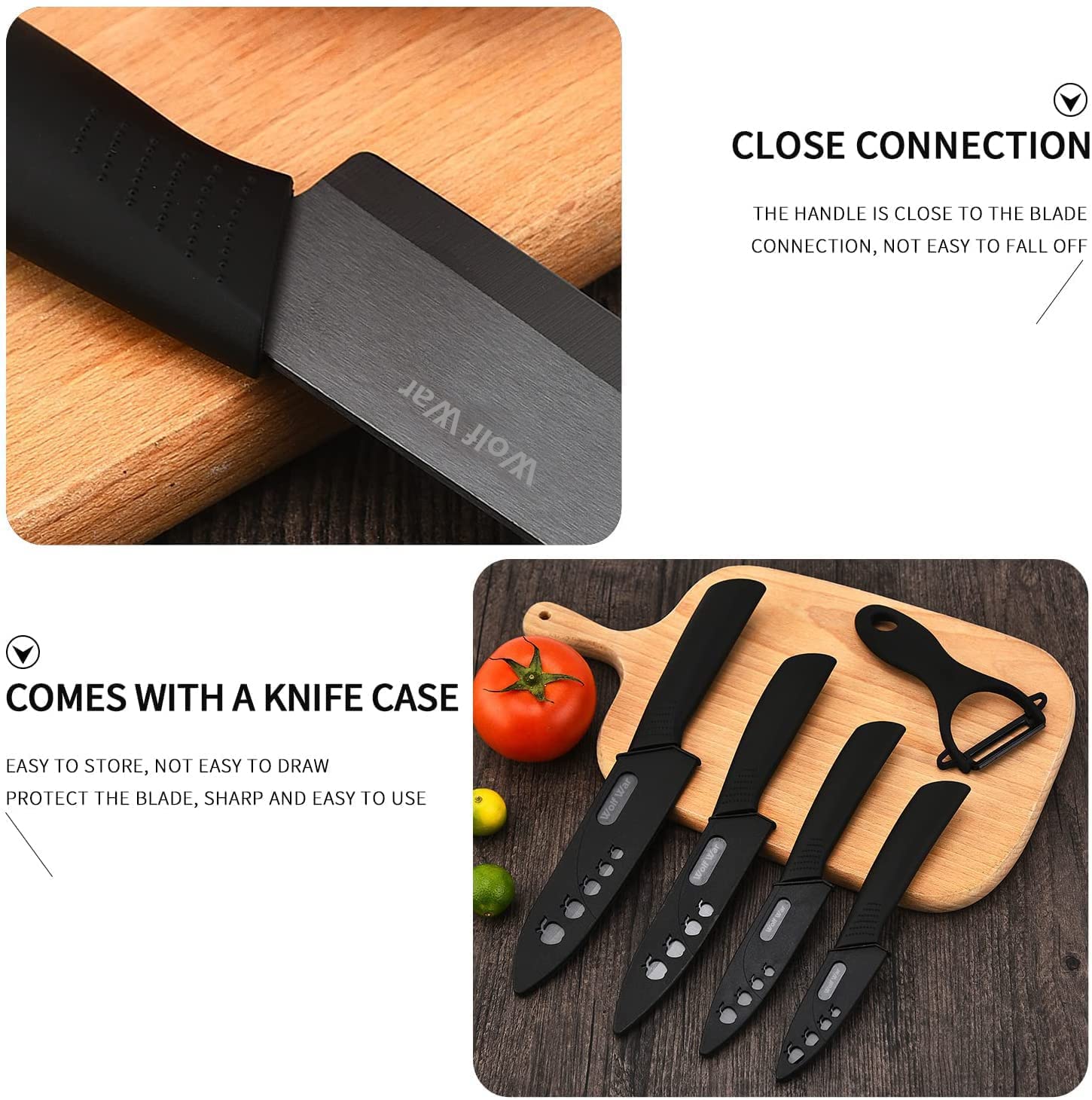 Kitchen Ceramic Knife Set Professional Knife With Sheaths, Super Sharp Rust Proof Stain Resistant (6" Chef Knife, 5" Utility Knife, 4" Fruit Knife, 3" Paring Knife, One Peeler)