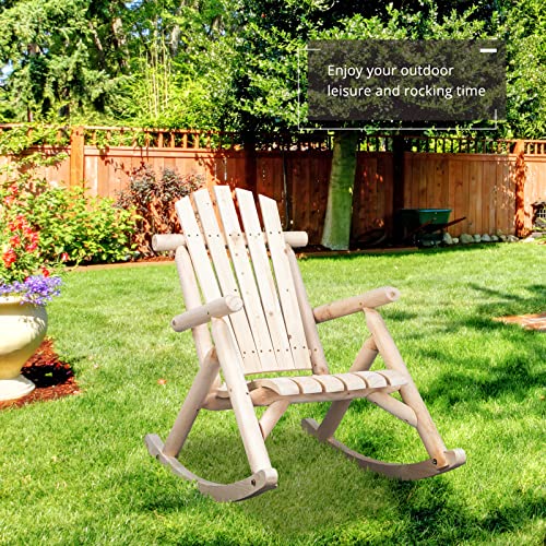 Outdoor Wooden Rocking Chair, Rustic Log Porch Rocking Bench Rocker Chair for Patio, Backyard, Garden