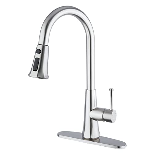 Gappo Kitchen Faucets, Kitchen Sink Faucet with Pull Down Sprayer for 3 Holes, Single Handle High Arc Stainless Steel RV Faucet with Deck Plate,Brushed Nickle