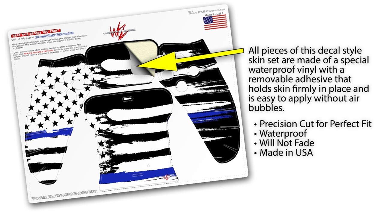 WraptorSkinz Skin Wrap compatible with Sony PS5 DualSense Controller Brushed USA American Flag Blue Line (CONTROLLER NOT INCLUDED)