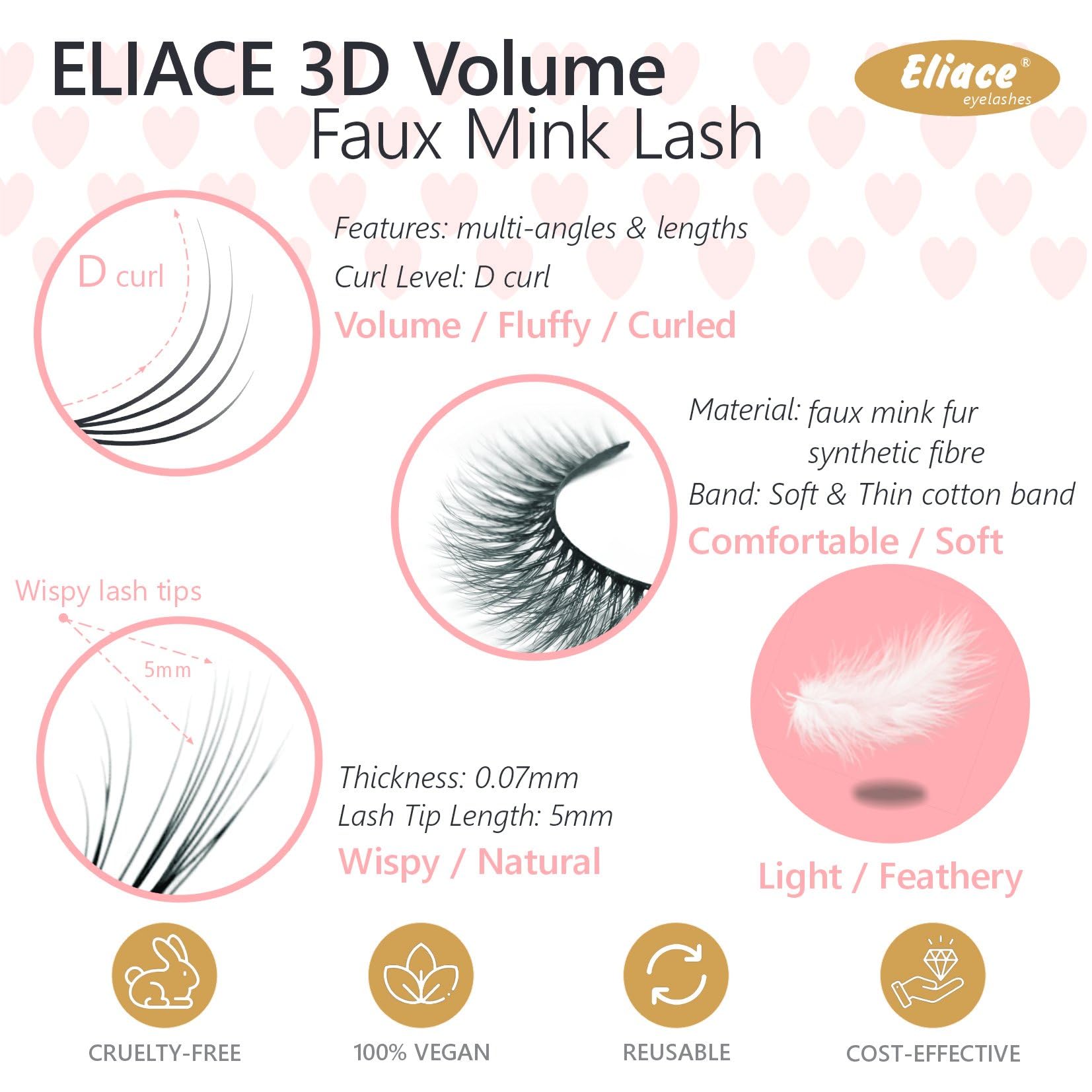 Eliace Eyelashes, 50 Pairs 5 Styles lux Faux Mink Lashes Natural Look Wispy Fluffy Handmade Cat Eye lashes False Eyelashes Set, Comfortable & Light weight Lashes Strips,Makeup Fake Eyelashes Pack