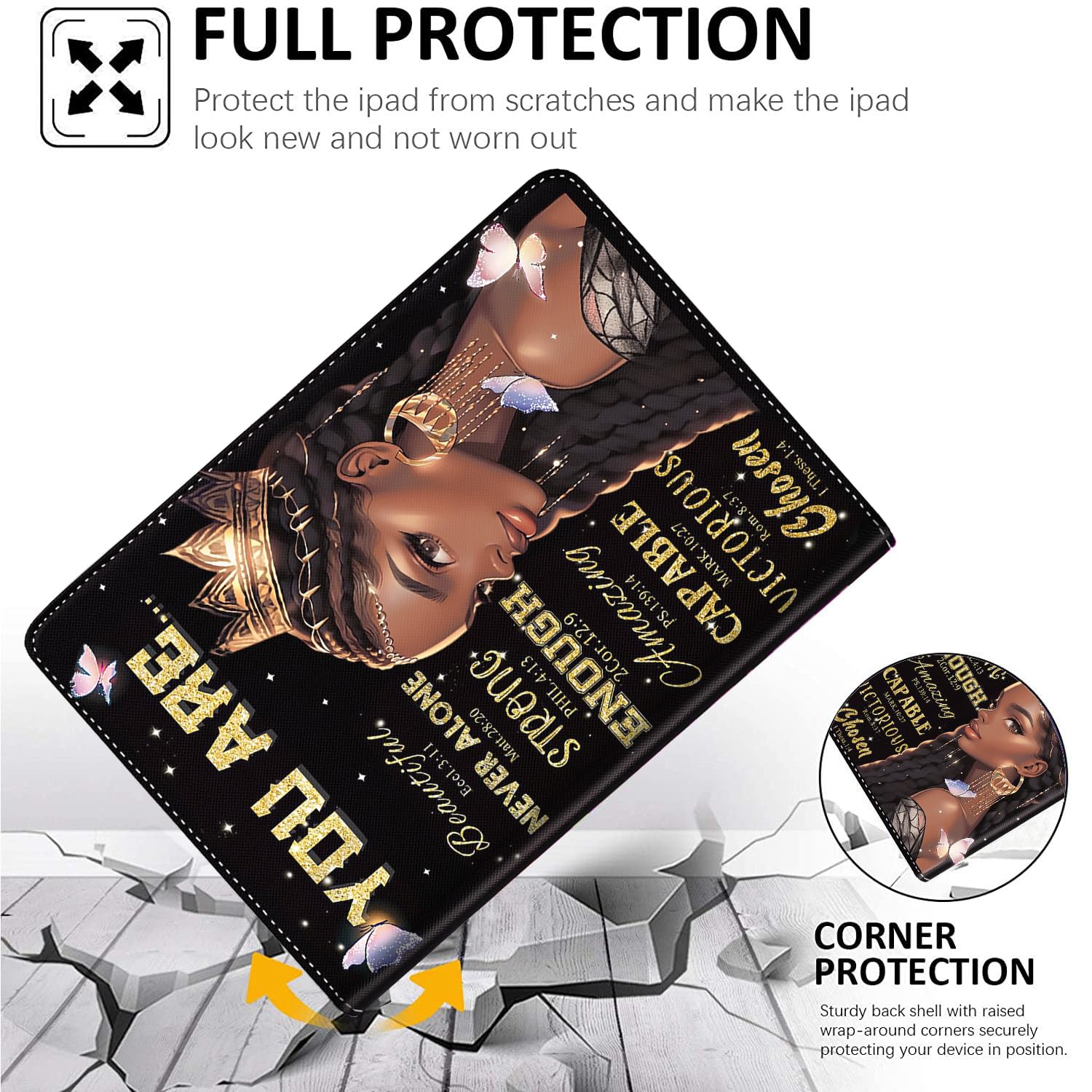 Case for iPad 10.2 9th / 8th / 7th Generation (2021/2020/2019 Model) 10.2 Inch, iPad Air 3 Case/10.5 Inch Pro,Smart Stand Cover Auto Sleep/Wake,African Americans Women Queen with Butterflies