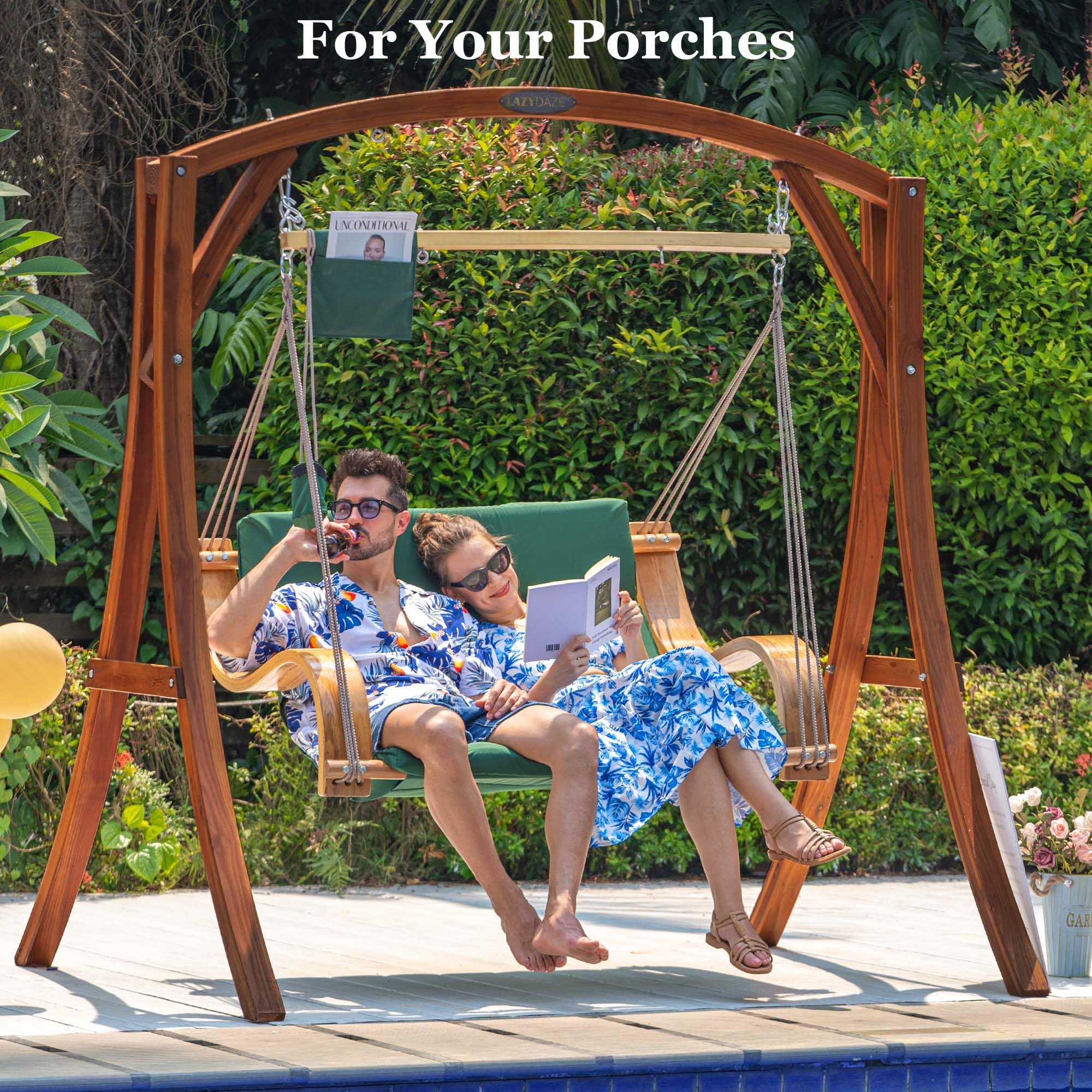 Lazy Daze Hammock Heavy Duty Wooden Curved Frame Swing Stand for Adults Kids, Sturdy Indoor and Outdoor A-Frame Porch Swing Bench Stand,Weight Capacity 1000 LBS