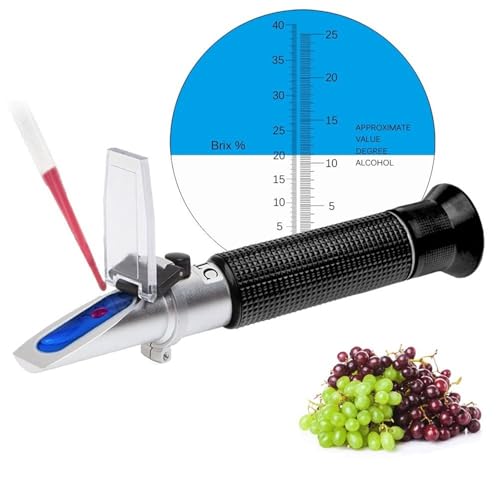 KYKYK Refractometer, Wine Refractometer Brewing Measuring Sugar Content in Original Grape Juice & Predicting Wine Alcohol Brix 0-40% Alcohol 0-25% for Fruit, Homebrewing, Juice, Vegetables
