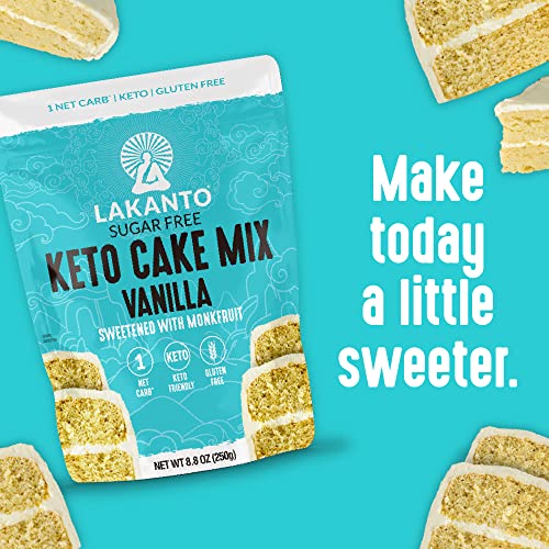 Lakanto Sugar Free Keto Cake Mix - Sweetened with Monk Fruit, Gluten Free, 1 Net Carb, Keto Diet Friendly, Delicious - Vanilla