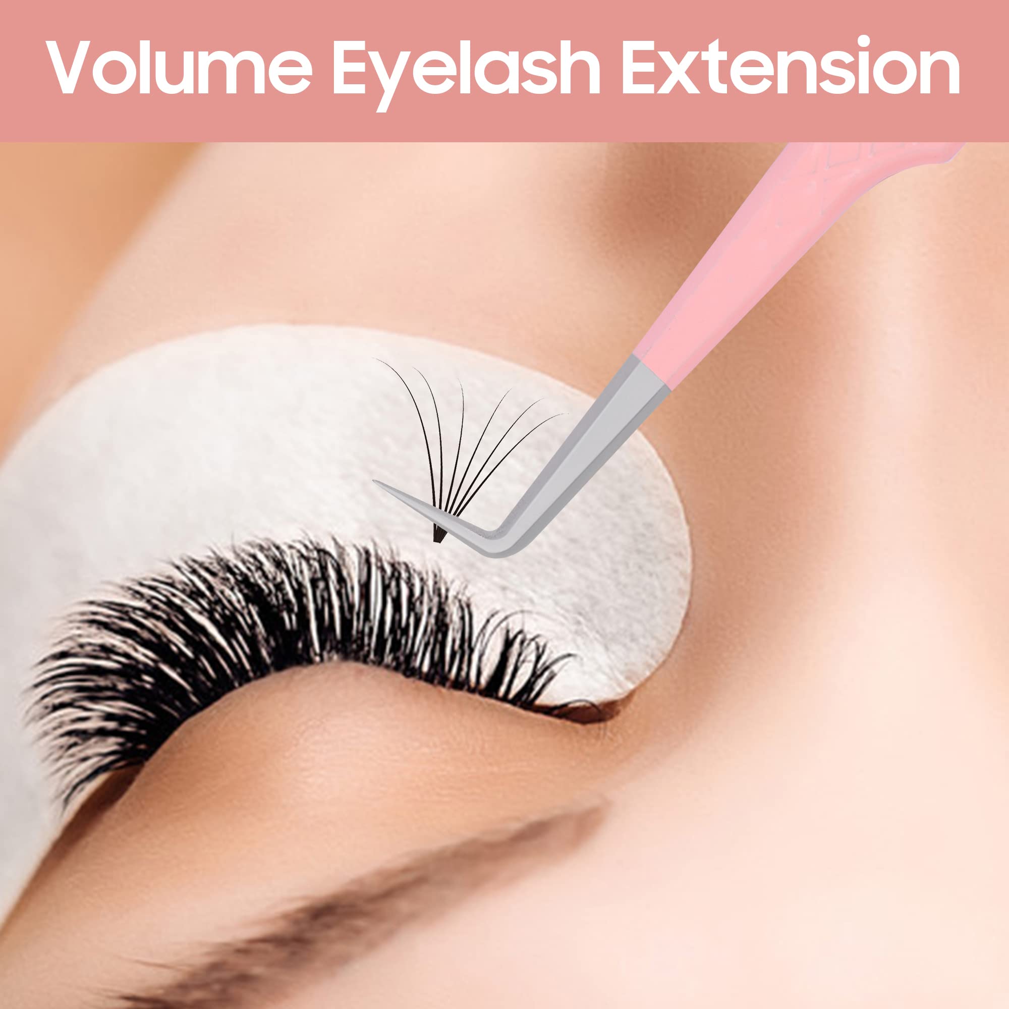 Fiber Tip Lash Tweezers for Eyelash Extensions, Professional Stainless Steel Lash Extension Tweezers for Volume Fan, Precision Supplies Work Best Tool(90 Degree)