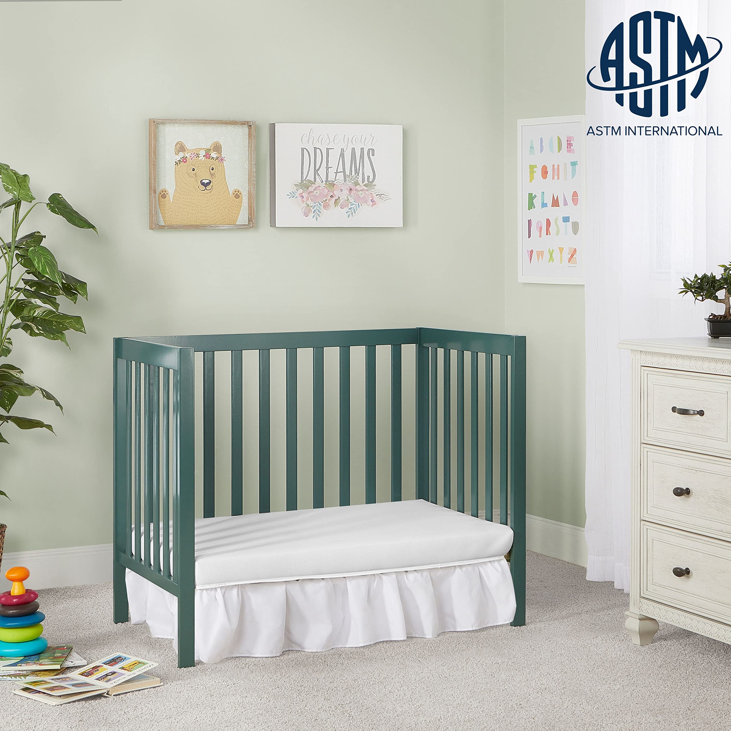 Dream On Me, Edgewood 4-in-1 Convertible Mini Crib, Olive