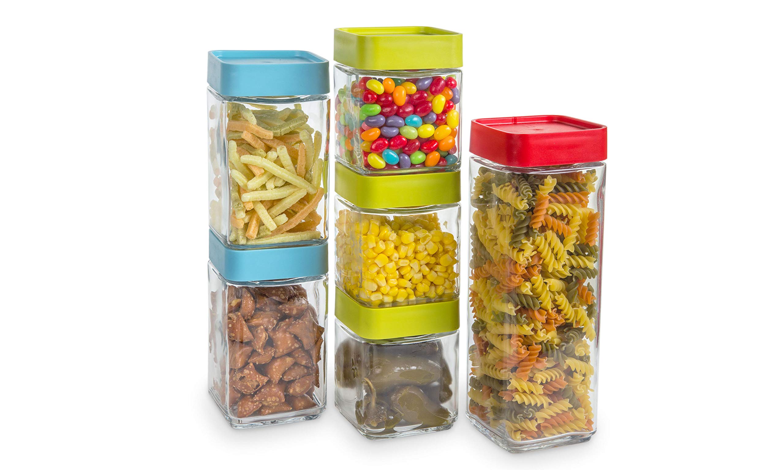 Eco-Friendly Glasslock Food Storage Block Canister Square 6 Container Set with Stackable Screw type Lids