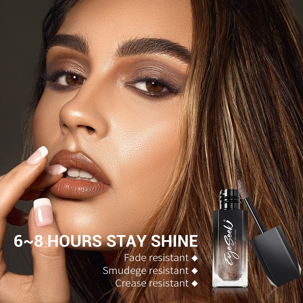 EYESEEK 6PCS Liquid Glitter Eyeshadow Metallic Eye Makeup Set, Brilliant Cream Gel Shimmer Eye Shadow Brightener Eyeliner, Eyes Liner Make Up Kit - Metallic Brown