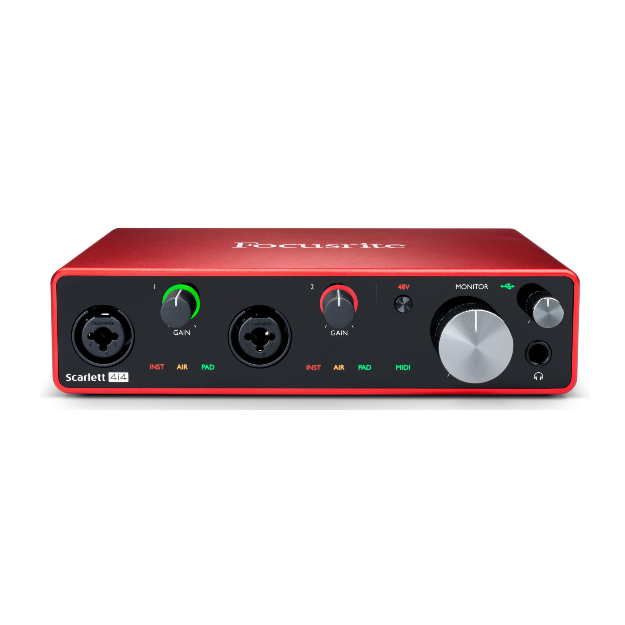 Focusrite Scarlett 4i4 3rd Gen 4x4 USB Audio Interface with Audio Technica ATH-M20x Studio Monitor Headphones Bundle (2 Items)