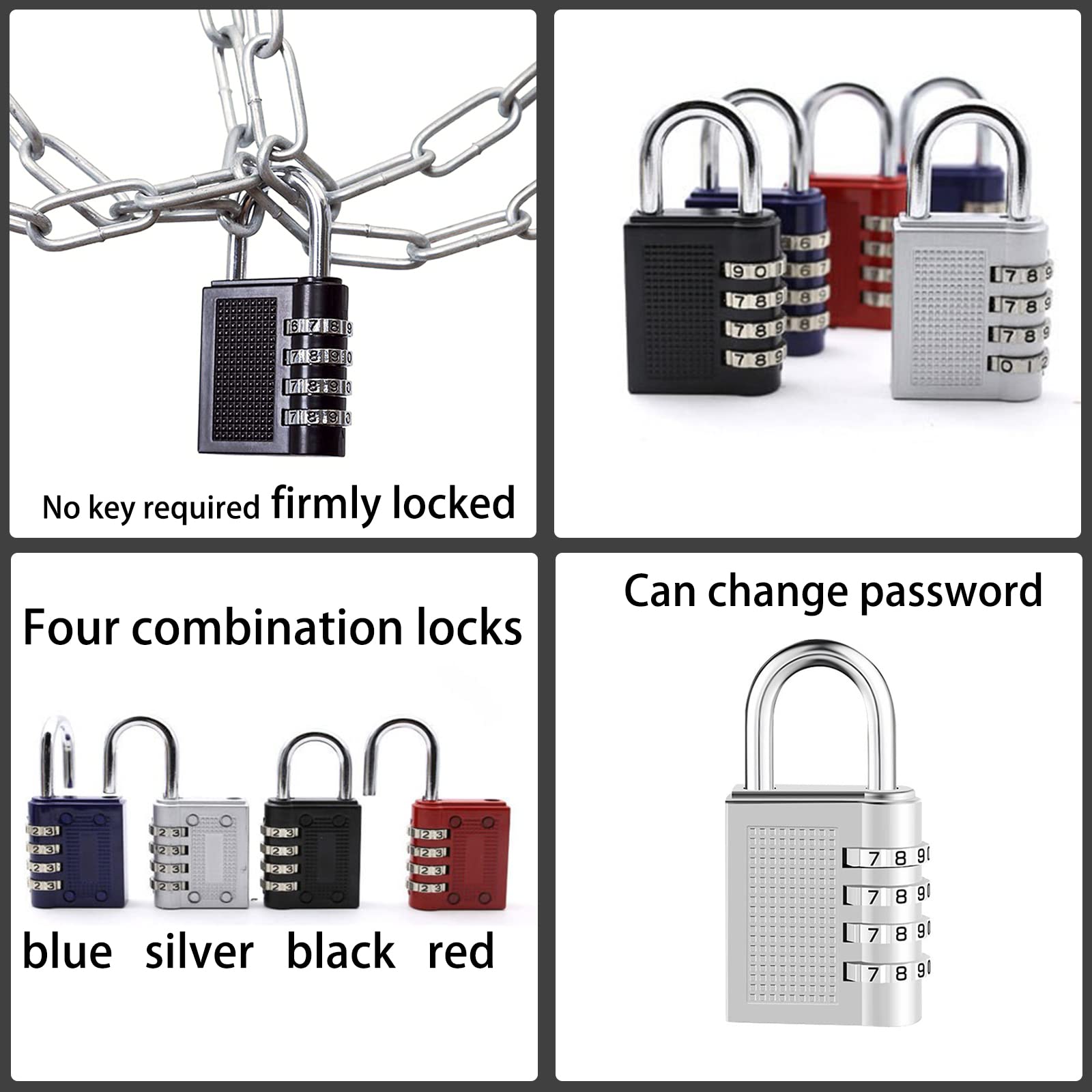 Combination Lock 4 Digit Waterproof Suitcase Luggage Gate Locker Combo Combination Padlock Locks, 4 Pack