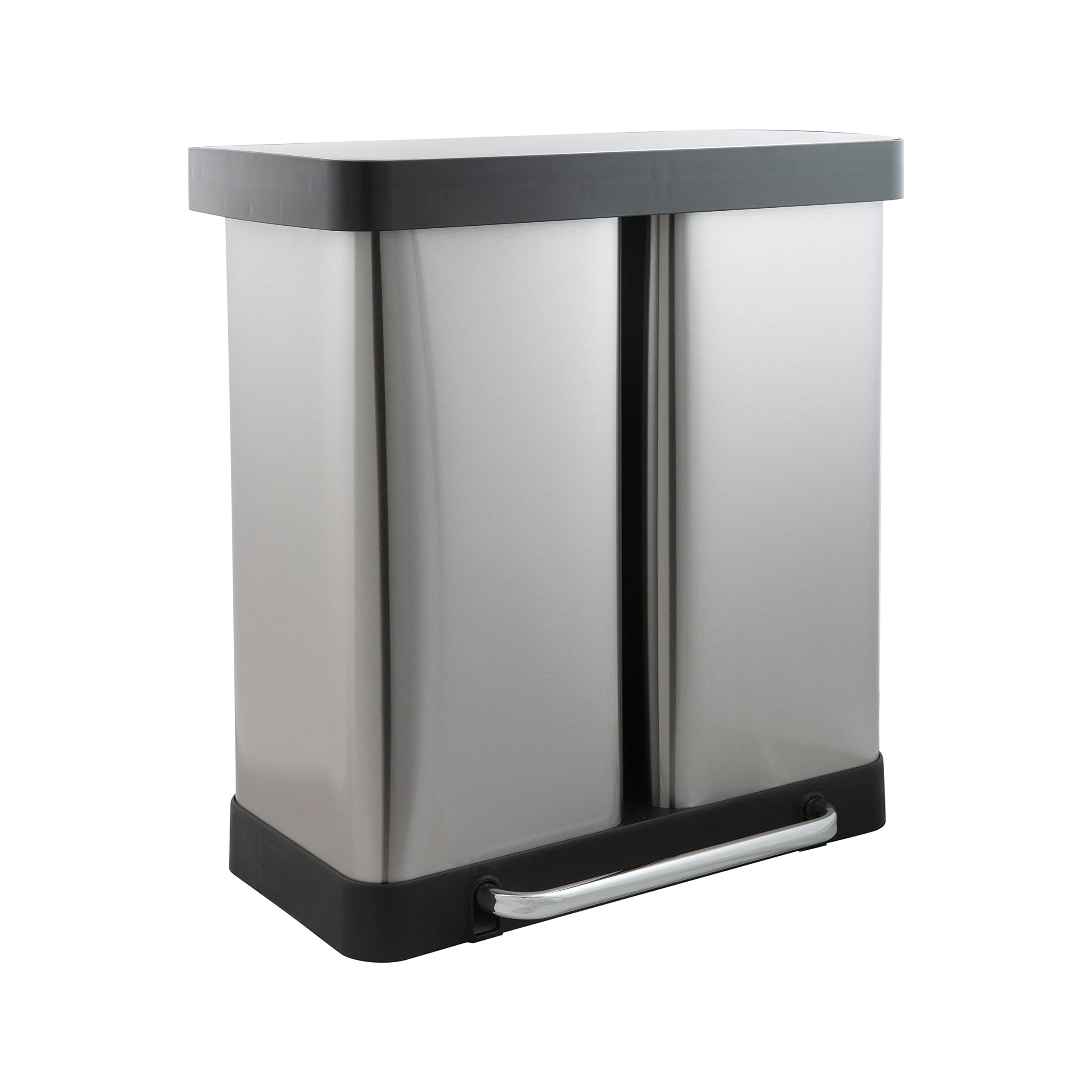 Organize It All Neu Home 60 L Dual Compartment Recycling Bin | Dimensions: 22.8" x 13.8" x 24.4" | Dual Compartment | Finger Print Proof | Removeable Liners | Grey | Kitchen Accessories