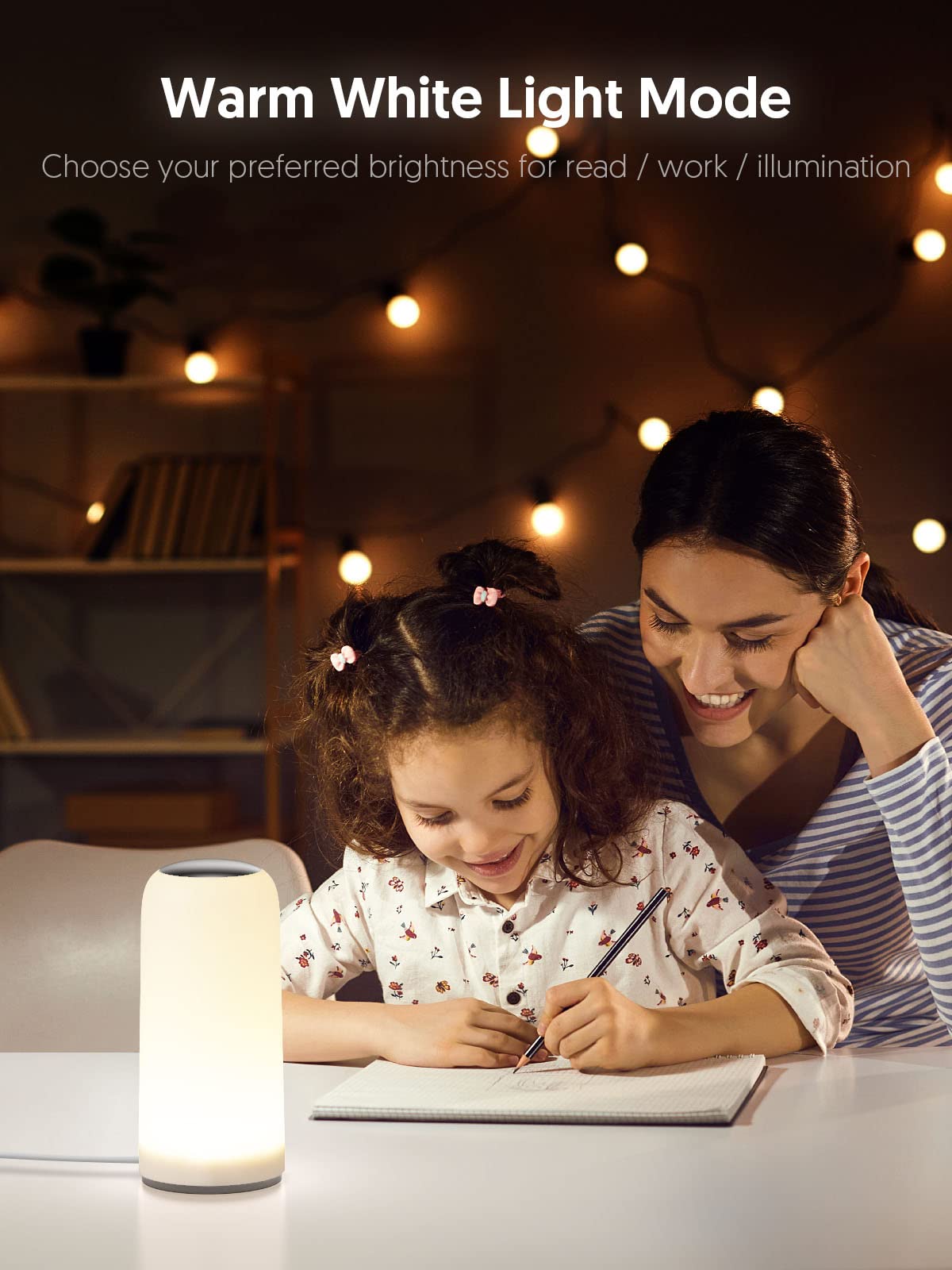 EASEMO LED Touch Lamp, RGB Bedside Table Lamps with Timer Function, Dimmable Warm White Reading Night Light with Memory Function for Nightstand Bedroom
