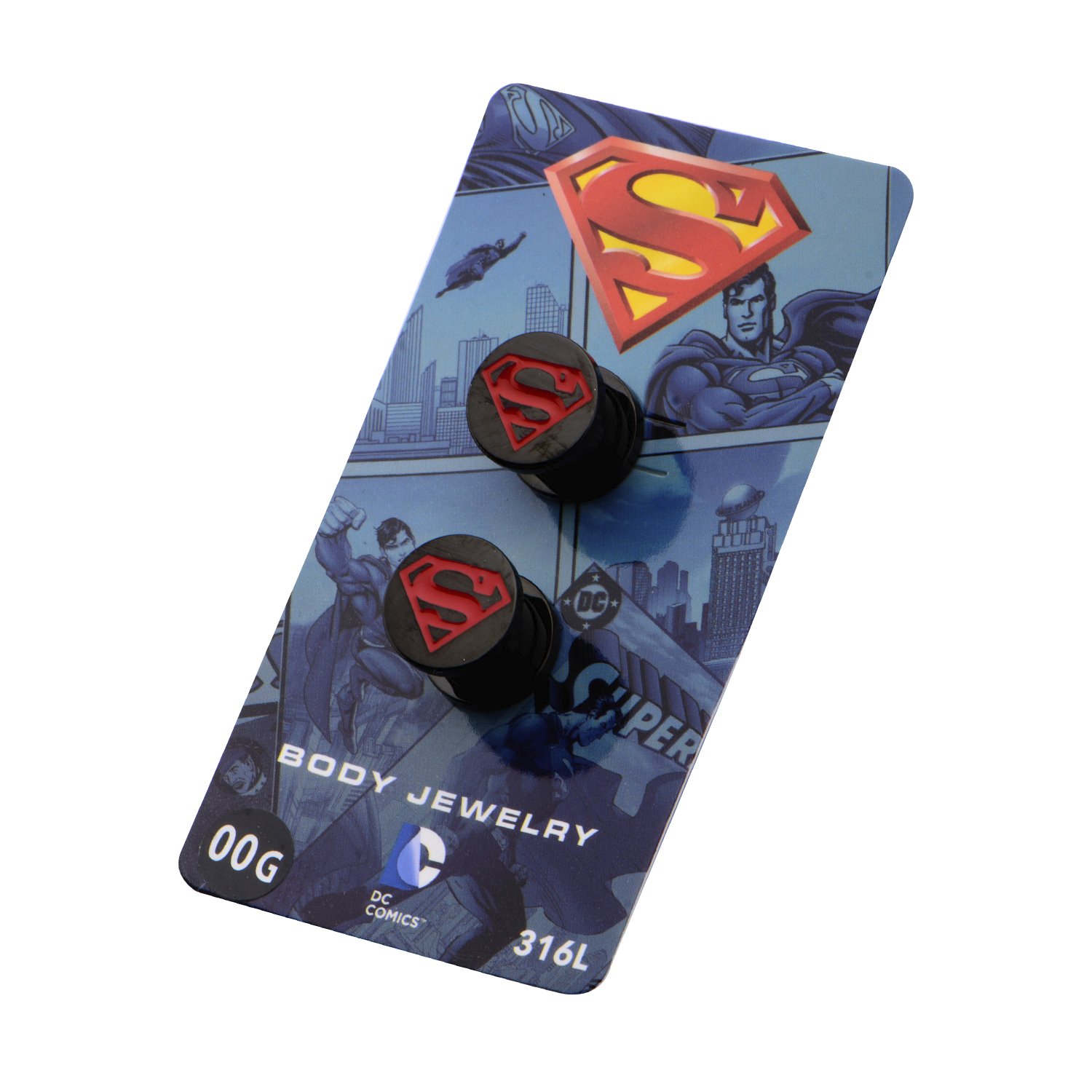 DC Comics Unisex Superman Red Enamel Black Pvd Plated Screw Fit Plugs