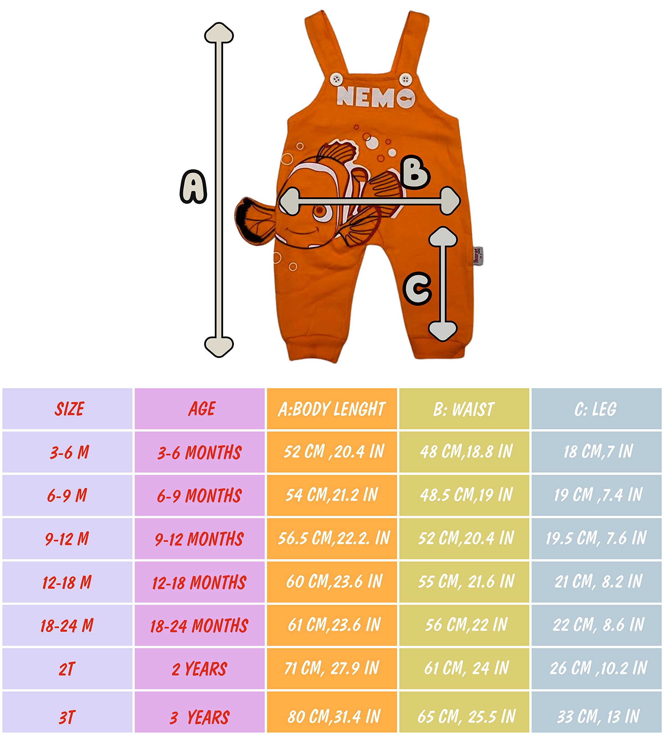 Finding Nemo Cotton Baby Overall Romper With Long Sleeve Tshirt For Newborn Infant β 2 PIECES - Boy Girl (as1, age, 18_months, 18-24 months)